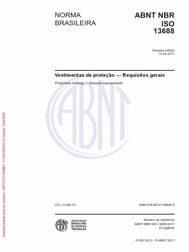ABNT NBR ISO 13688-2017 - Vestimentas de proteção - Requisitos gerais ...