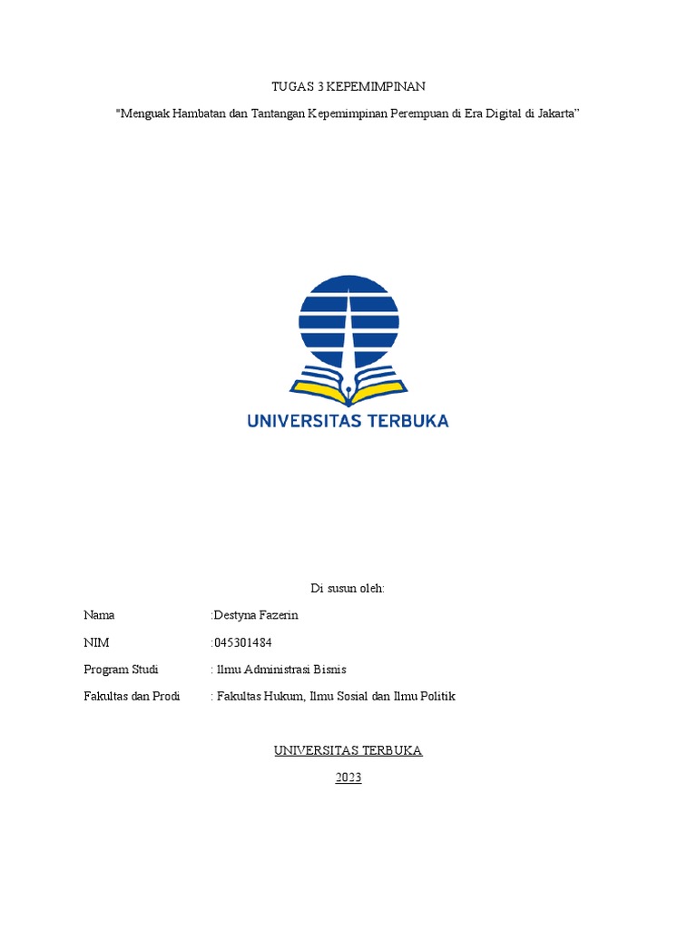 TUGAS 3 Kepemimpinan - Destyna Fazerin - 045301484 | PDF