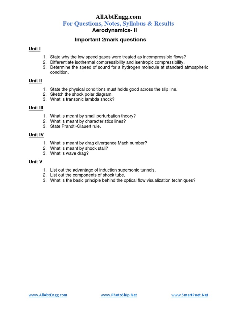 AE 8503 Aerodynamics II 2 Mark | PDF | Science & Mathematics | Technology & Engineering