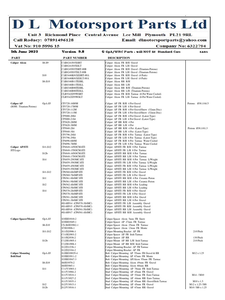 GpA WRC Parts Web List | PDF