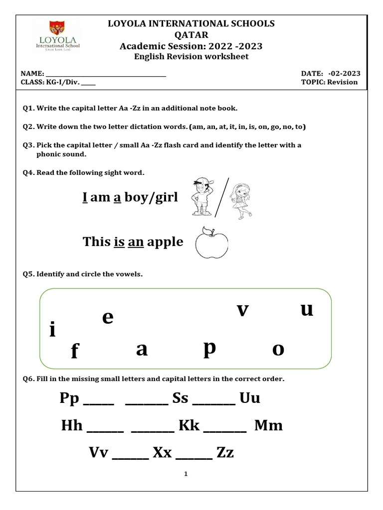 KG-1 English Revision Paper- (1) | PDF
