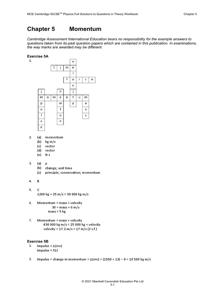 MCE IGCSE Physics TWB C05 Full Solutions | PDF | Momentum | Applied And Interdisciplinary Physics