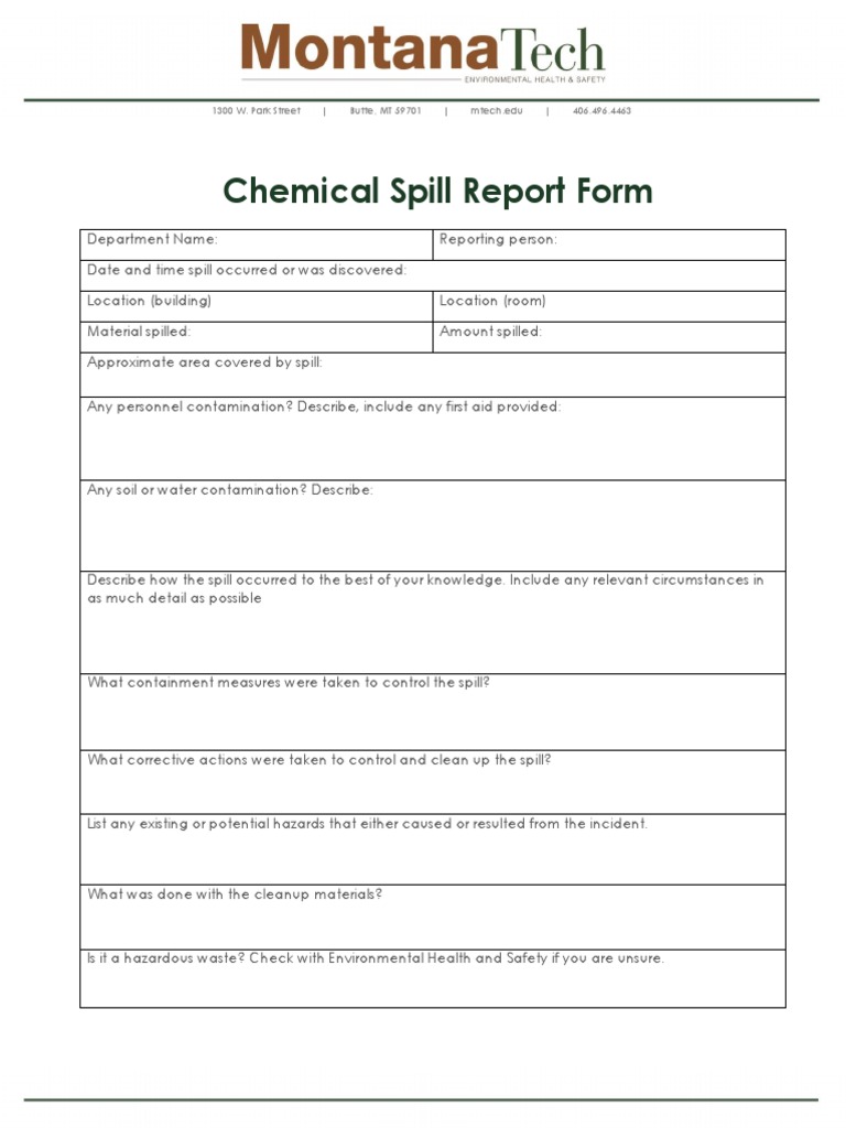 Chemical Spill Report Form Template | PDF
