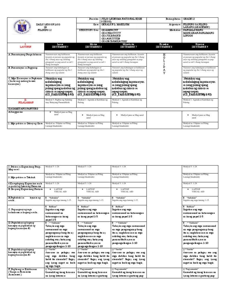 DLL 2ND Grading - 5 Week | PDF