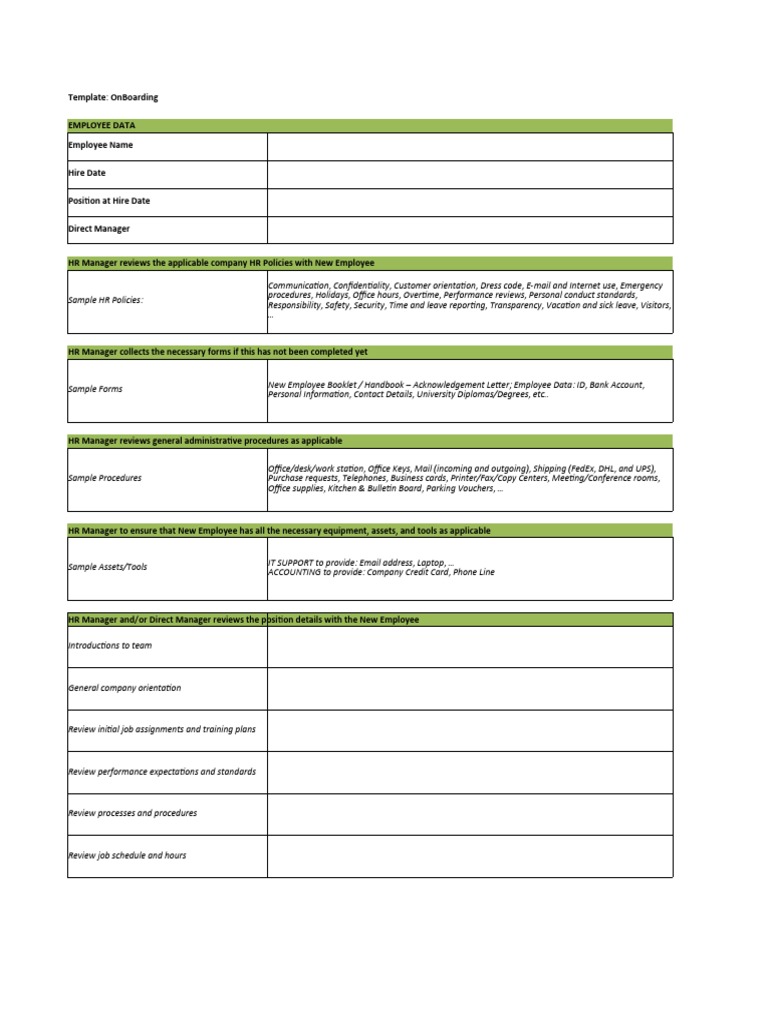 OnBoarding Checklist Excel Format Template | PDF