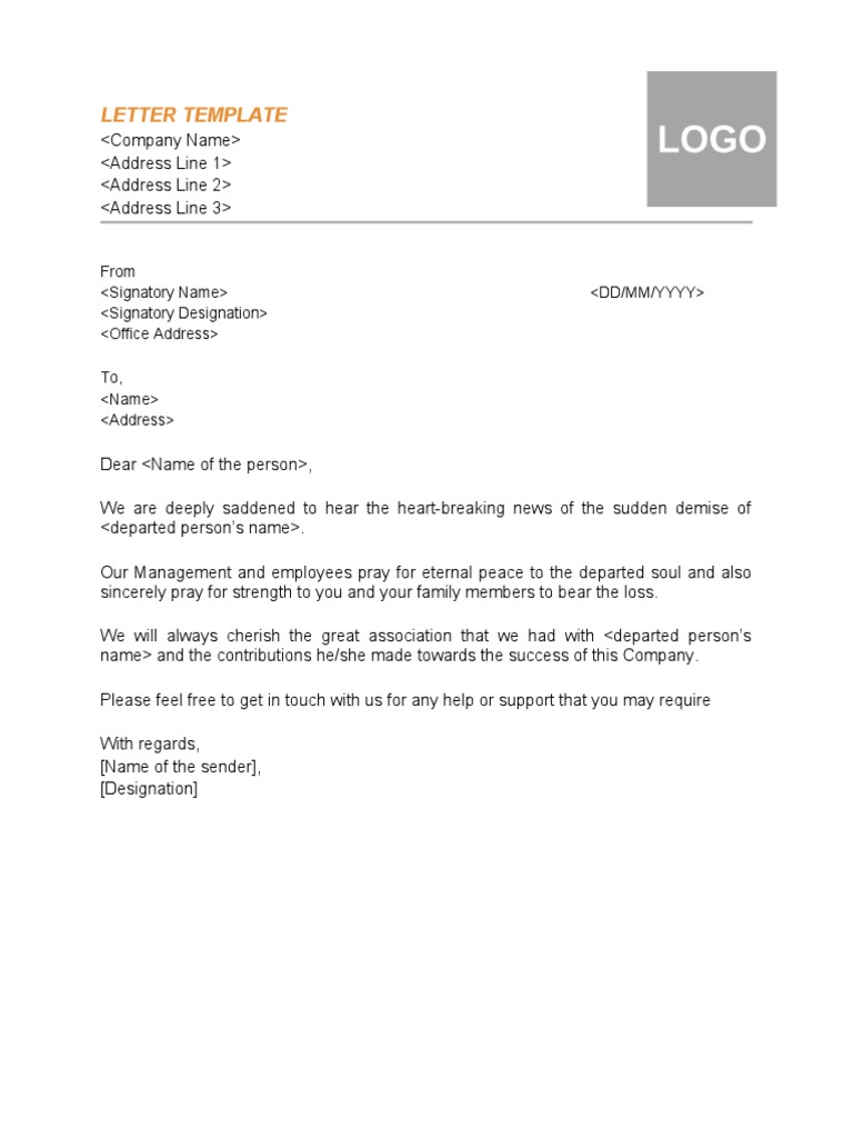Letter Format Condolence Letter to Business Associates Clients ...