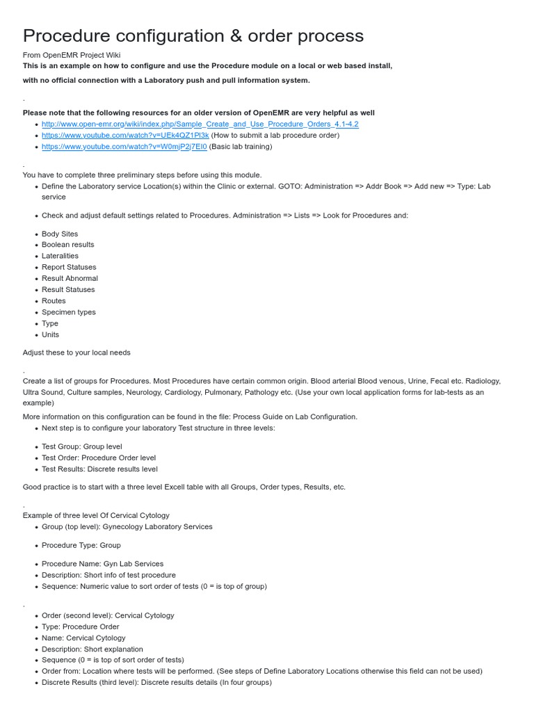 Procedure configuration & order process - OpenEMR Project Wiki | PDF | Wiki | Laboratories
