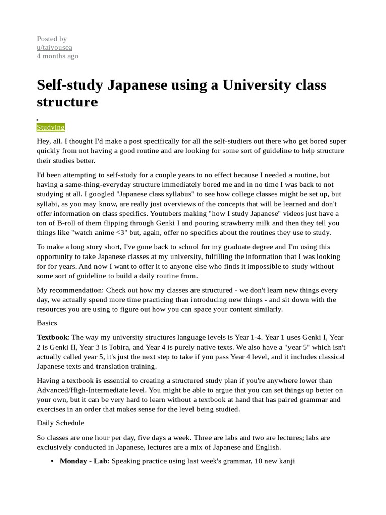 Structured Self-Study for Japanese Learners | PDF