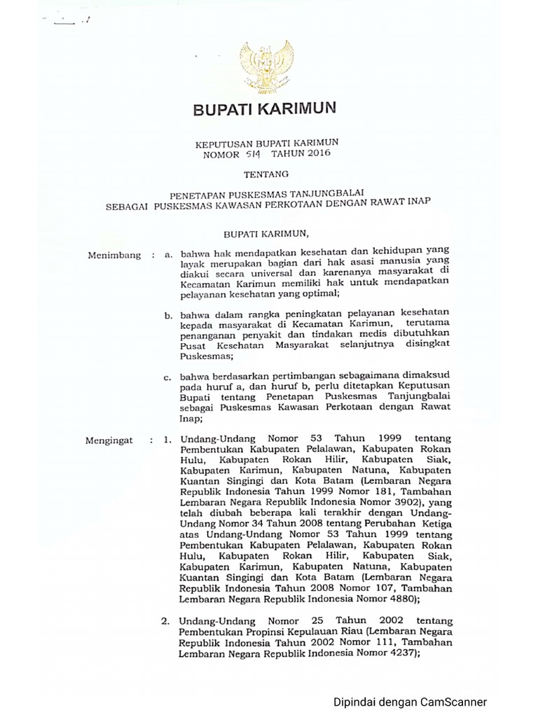 SK PENETAPAN PUSKESMAS RAWAT INAP | PDF