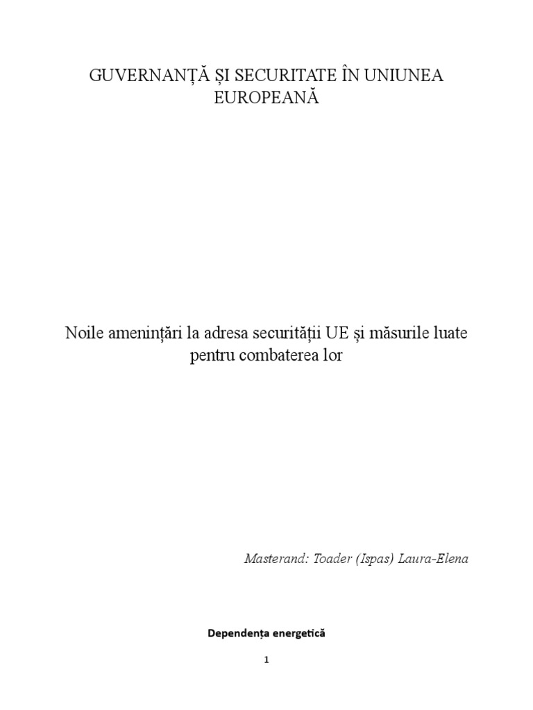 Noile Amenintari La Adresa Securitatii UE - Toader (Ispas) Laura-Elena ...