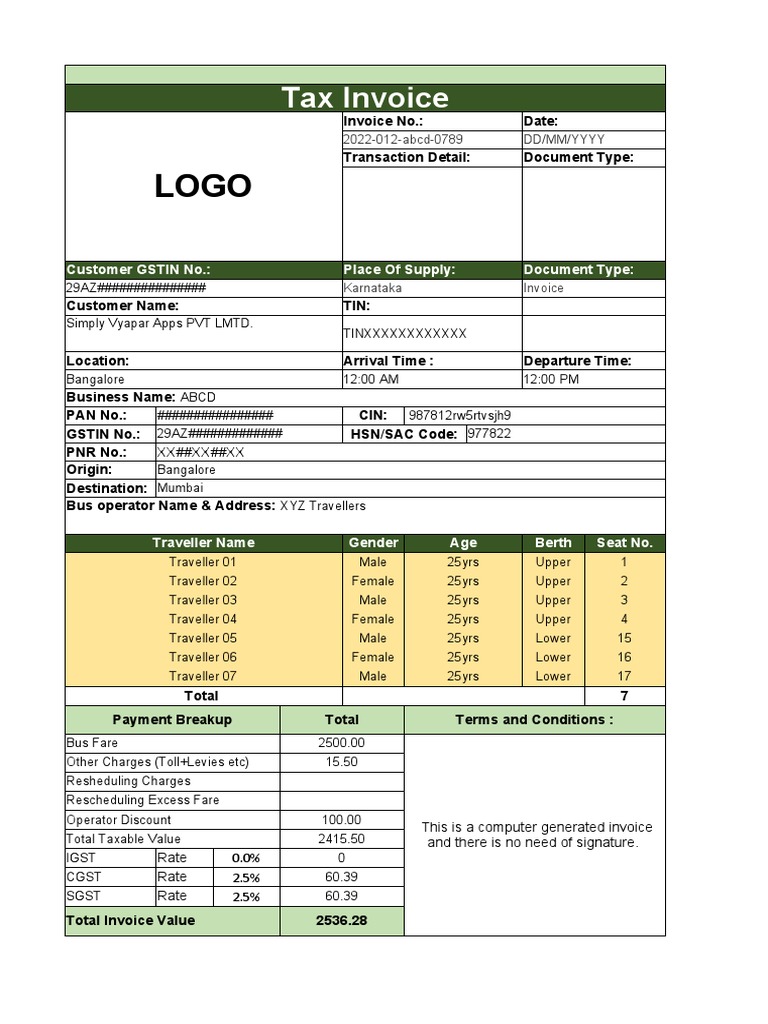 Bus Ticket Format 01 | PDF