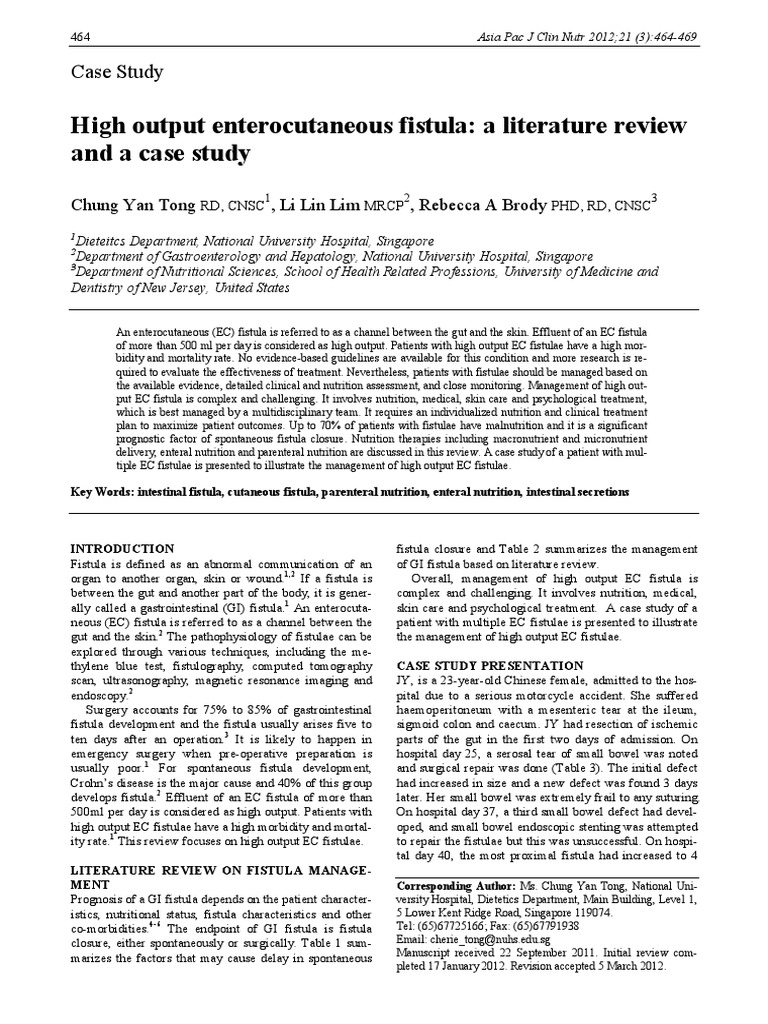 High Output Enterocutaneous Fistula (Case Study) 2011 | PDF | Surgery ...