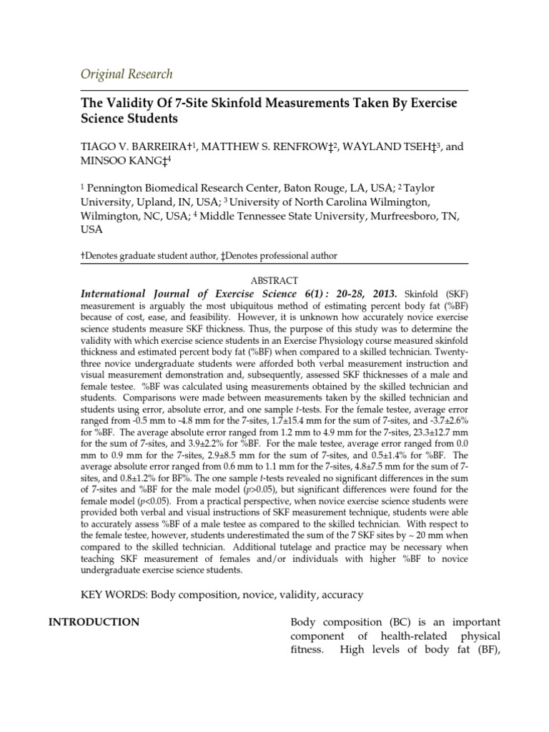 The Validity of 7-Site Skinfold Measurements | PDF