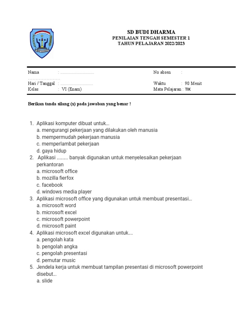PTS Tik Kelas 6 | PDF | Seni | Komputer