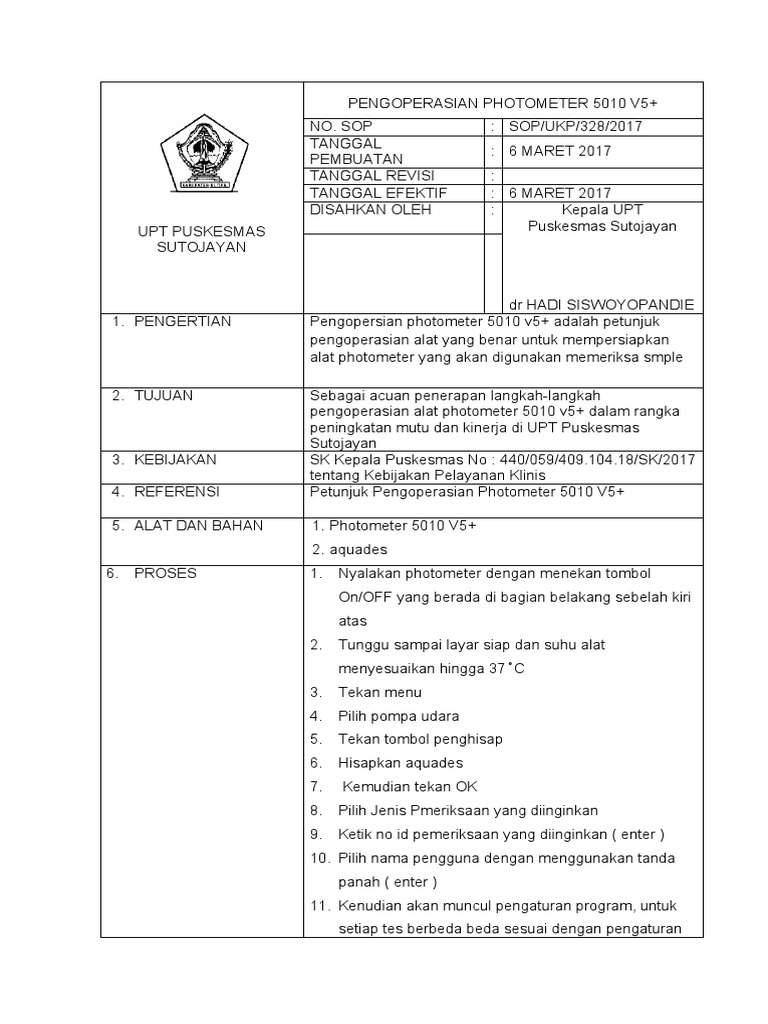 SOP Pengoperasian Photometer 5010 v5+ | PDF
