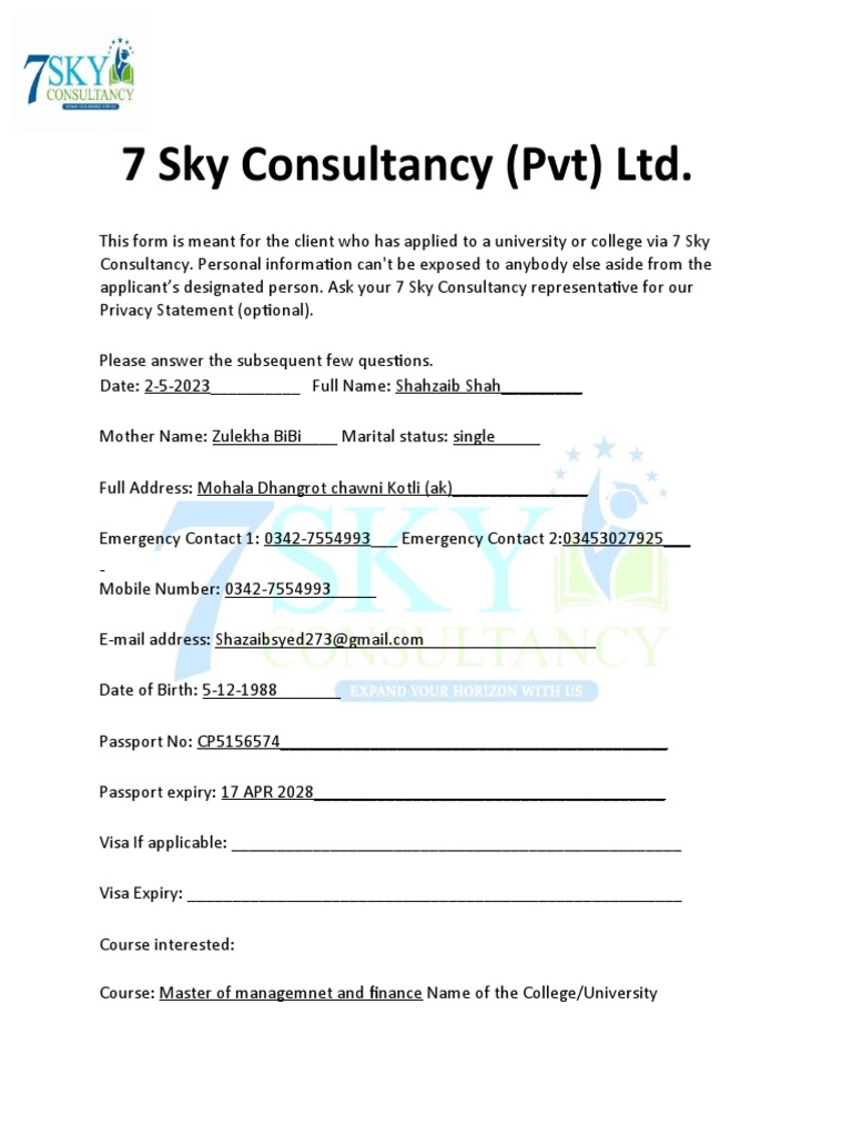 New Form 7 Sky Consent With New Policies | PDF | Travel Visa | Passport