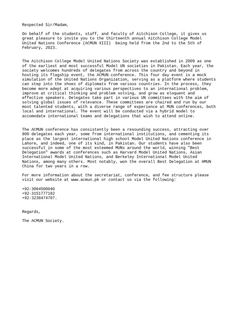 MUN Invite format | PDF