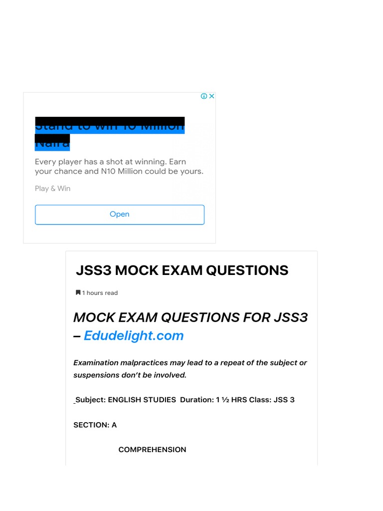 JSS3 Mock Exam Questions | PDF