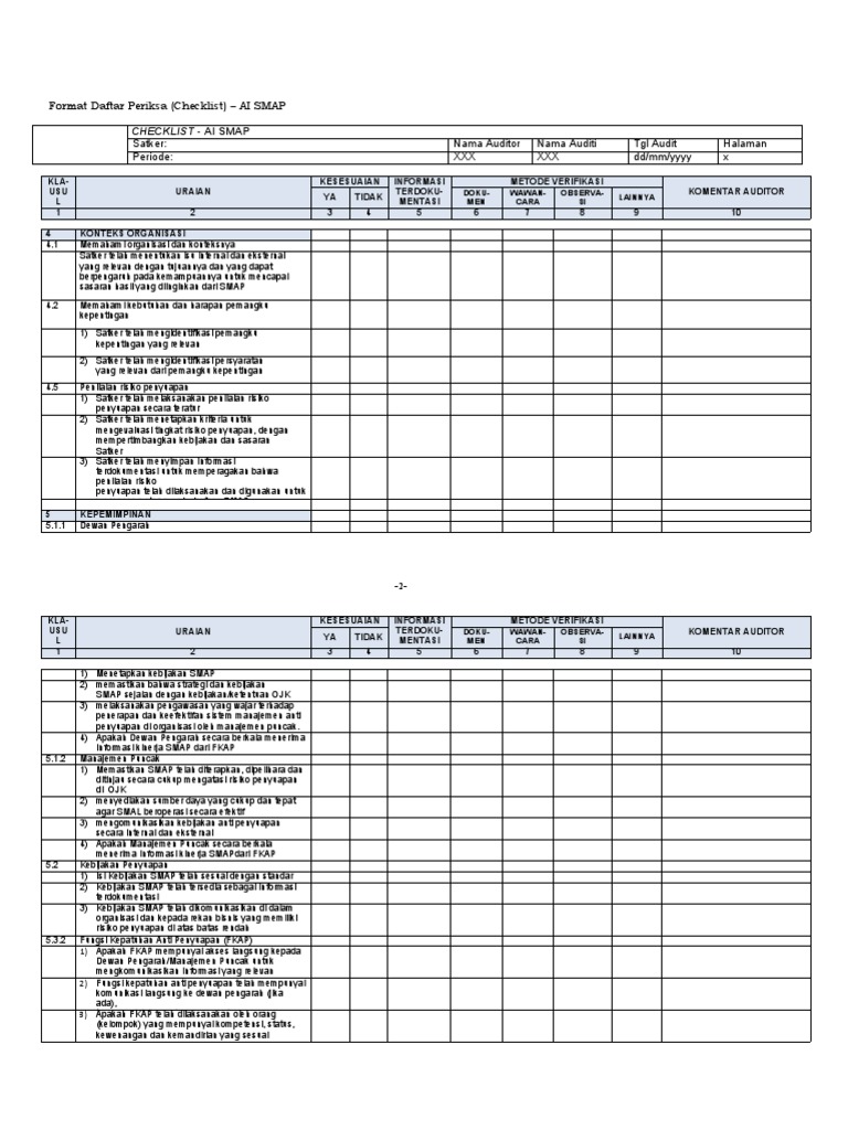 CEKLIS AUDIT INTERNAL _ SMAP | PDF
