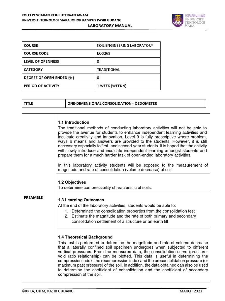 WK 9 - LAB 7 - OEDOMETER TEST (Level 0) | PDF