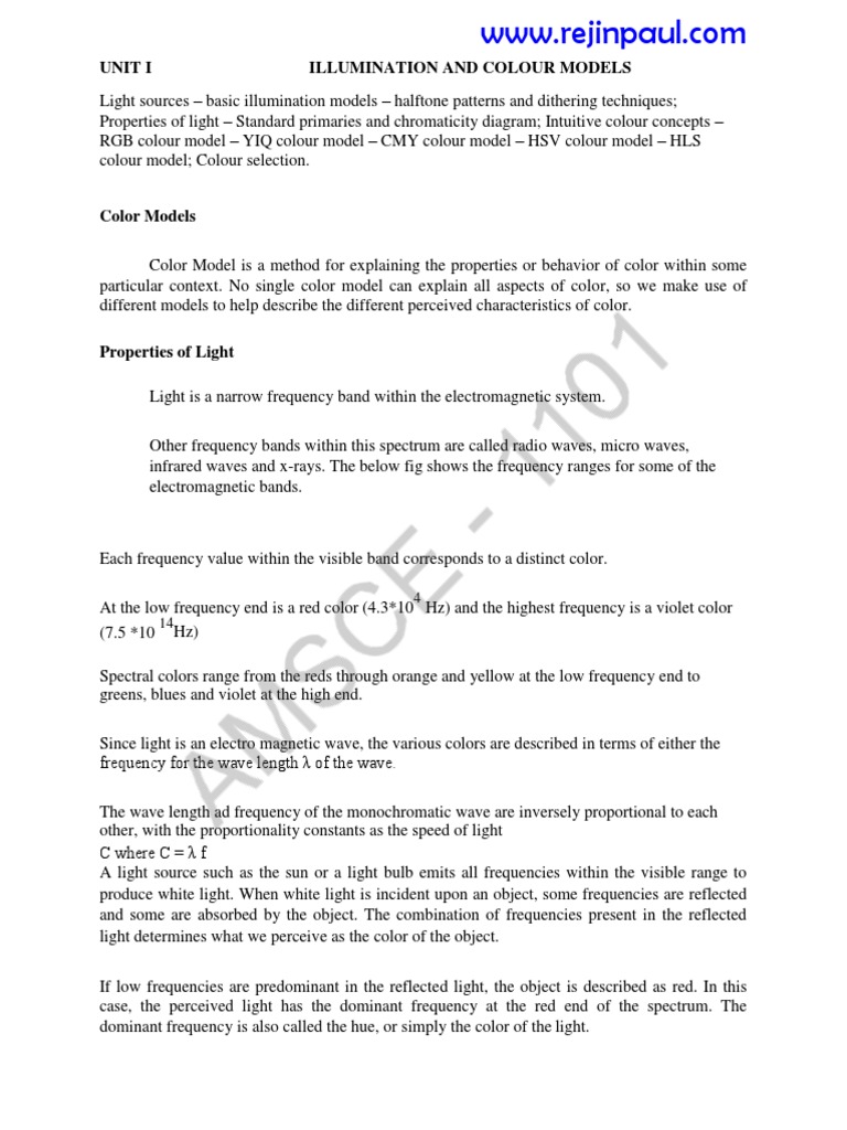 CS8092 Computer Graphics and Multimedia Notes Watermark | PDF | Color ...