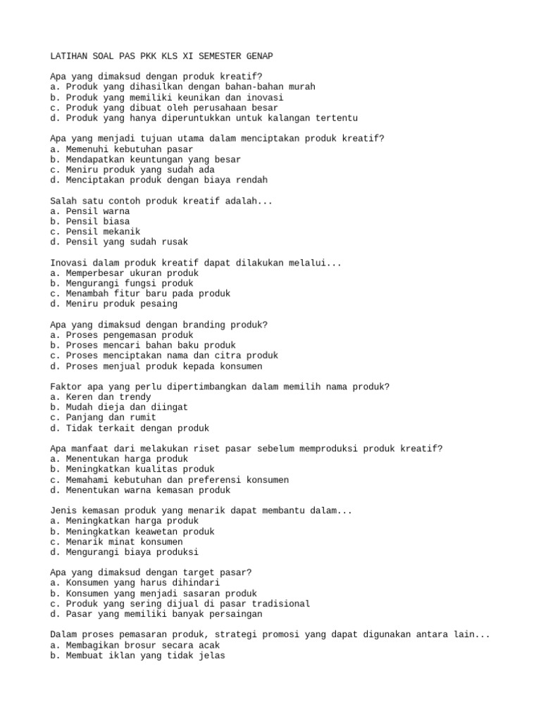 Latihan Soal PKK Kls 11 | PDF