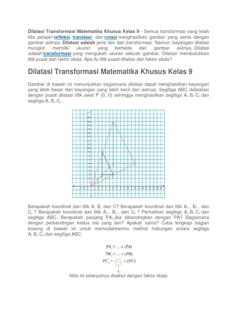 Dilatasi Transformasi Matematika Khusus Kelas 9 | PDF | Metode & Bahan Ajar | Komputer