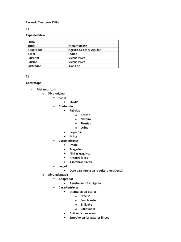 Metamorfosis, Lectura de Reconocimiento - Troncoso Facundo | PDF | Poesía | Clásicos