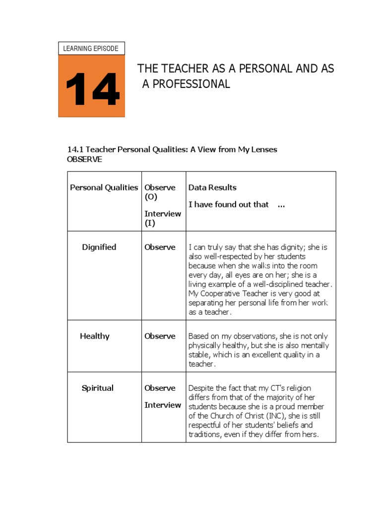 Field Study 1 Le 14-16 | PDF | Teachers | Learning Field Study 1 Le 14-16 | PDF | Teachers | Learning