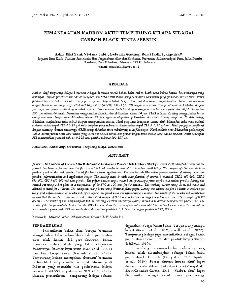 Pemanfaatan Karbon Aktif Tempurung Kelapa Sebagai Carbon Black Tinta Serbuk | PDF | Sains ...