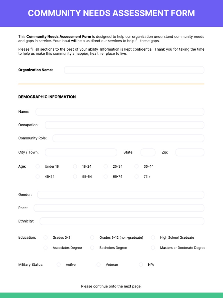Community Needs Assessment Form | PDF | Child Care | Domestic Violence