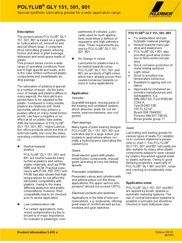 POLYLUB - GLY-en DAT SHEET GRASA PARA MECANISMOS KLUBERG | PDF