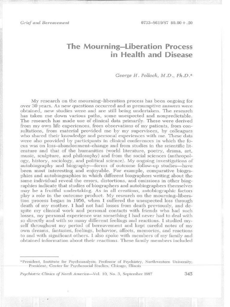 The Mourning Liberation Process in Health and Disease | PDF | Grief ...