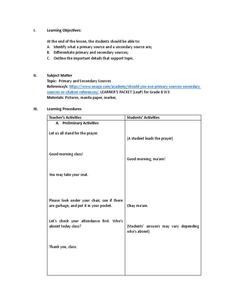 LP For Grade 8 w3 Revised | PDF | Primary Sources | Coconut