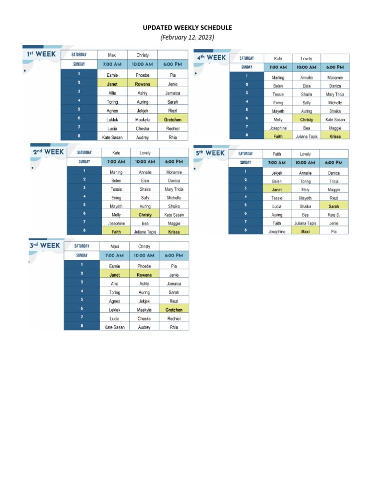 Updated Weekly Schedule | PDF