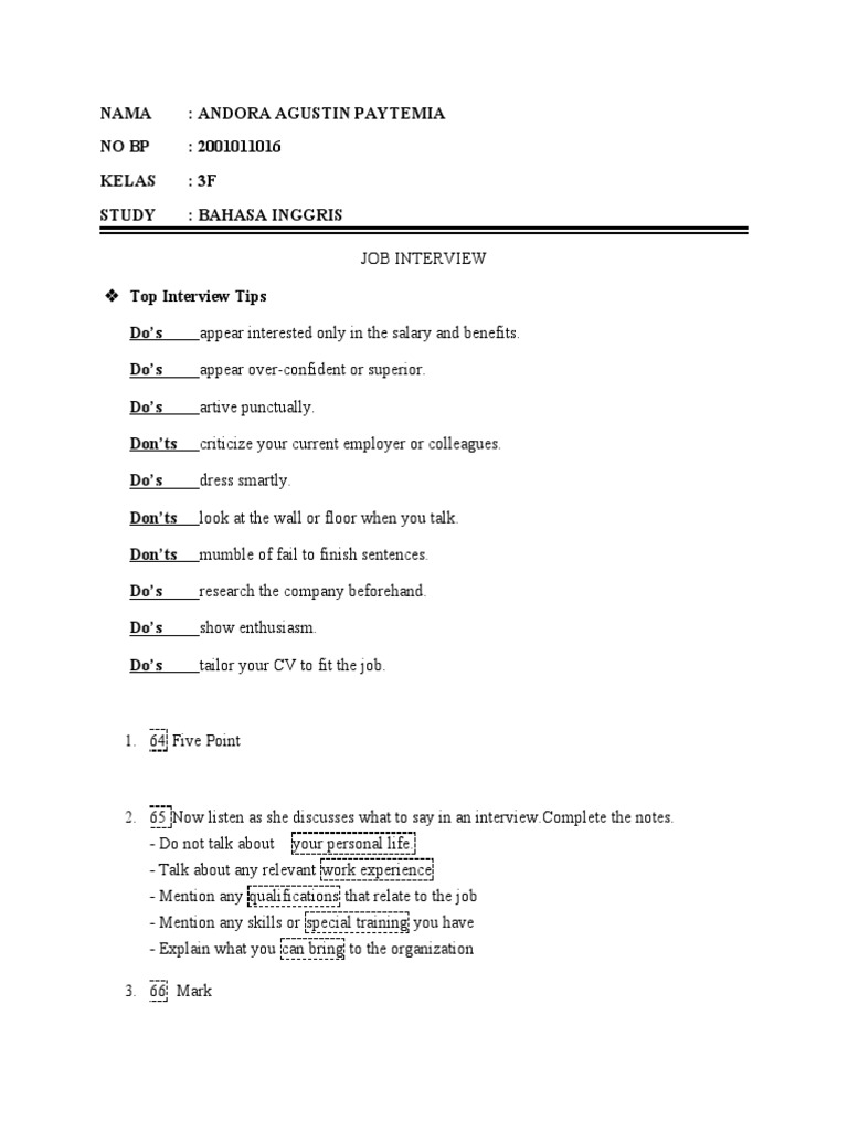 Tugas B.inggris Job Interview 2 | PDF