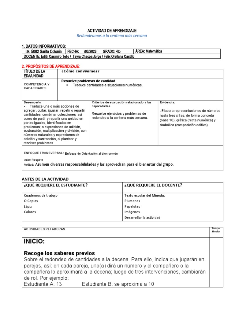 Matematica Redondeamos A La Centena Más Cercana | Descargar gratis PDF ...