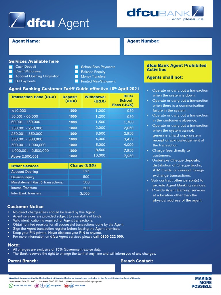 Agent Banking Tariff Poster Final | PDF | Banks | Wire Transfer