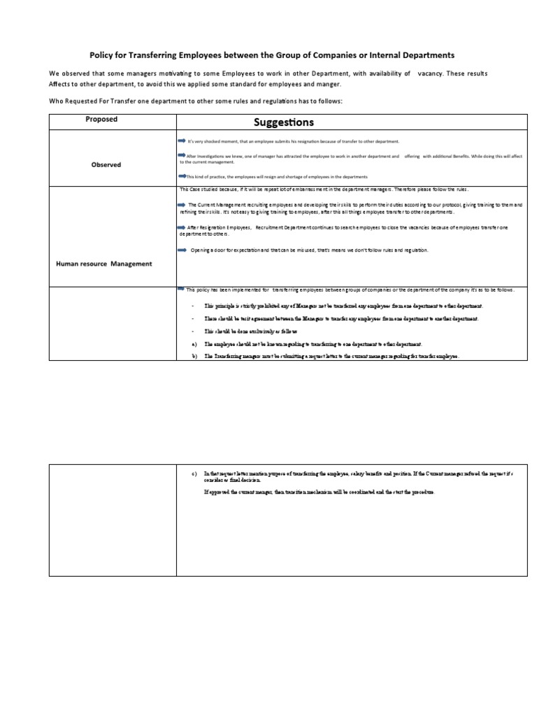 Policy for Transferring Employees between the Group of Companies or ...