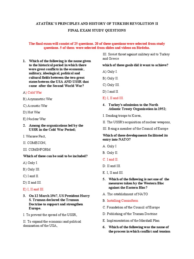 Atatürks Principle and Turkish Revolution II, Final Study Question ...