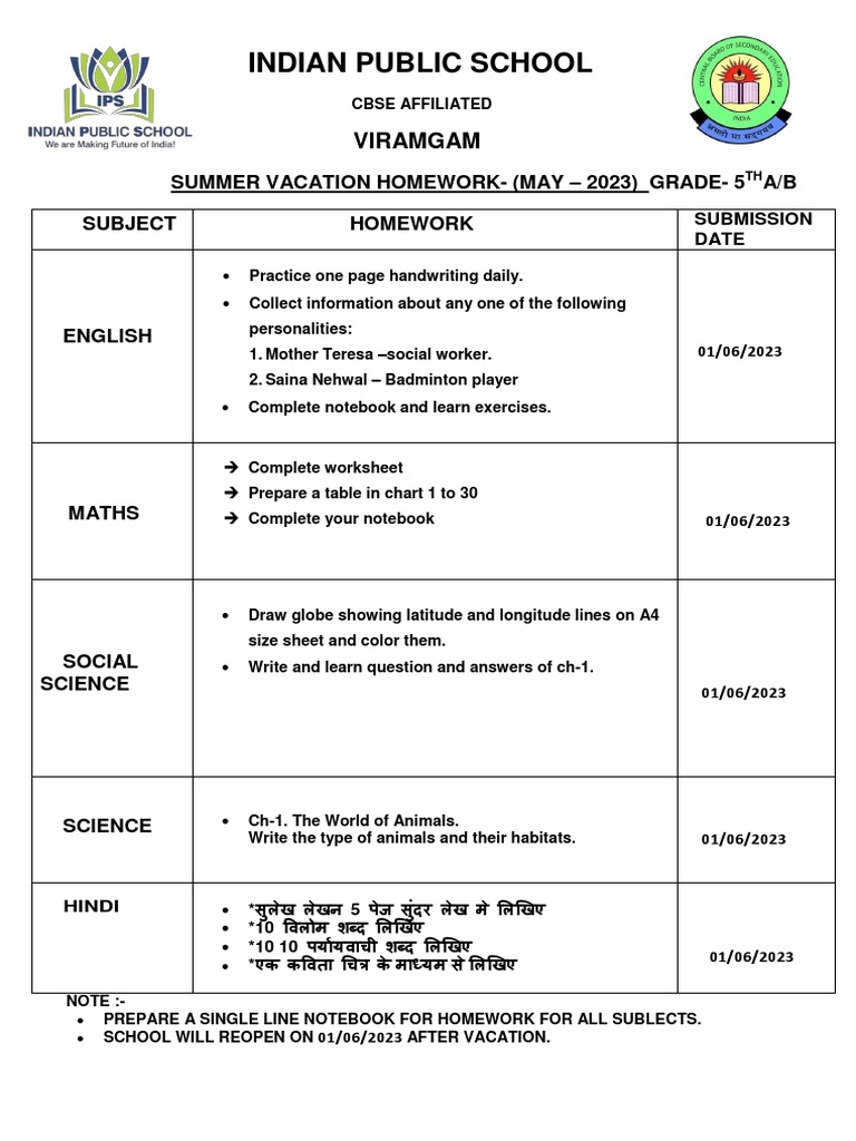 5th Summer Vacation HW 23 | PDF