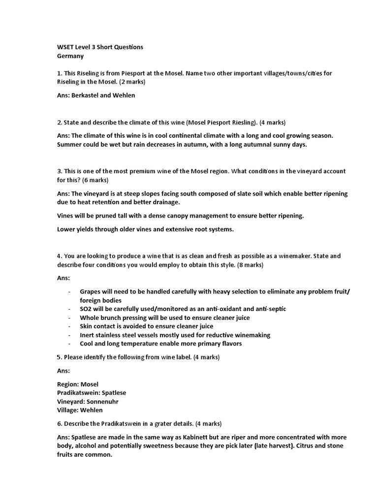 WSET Level 3 Short Questions | PDF