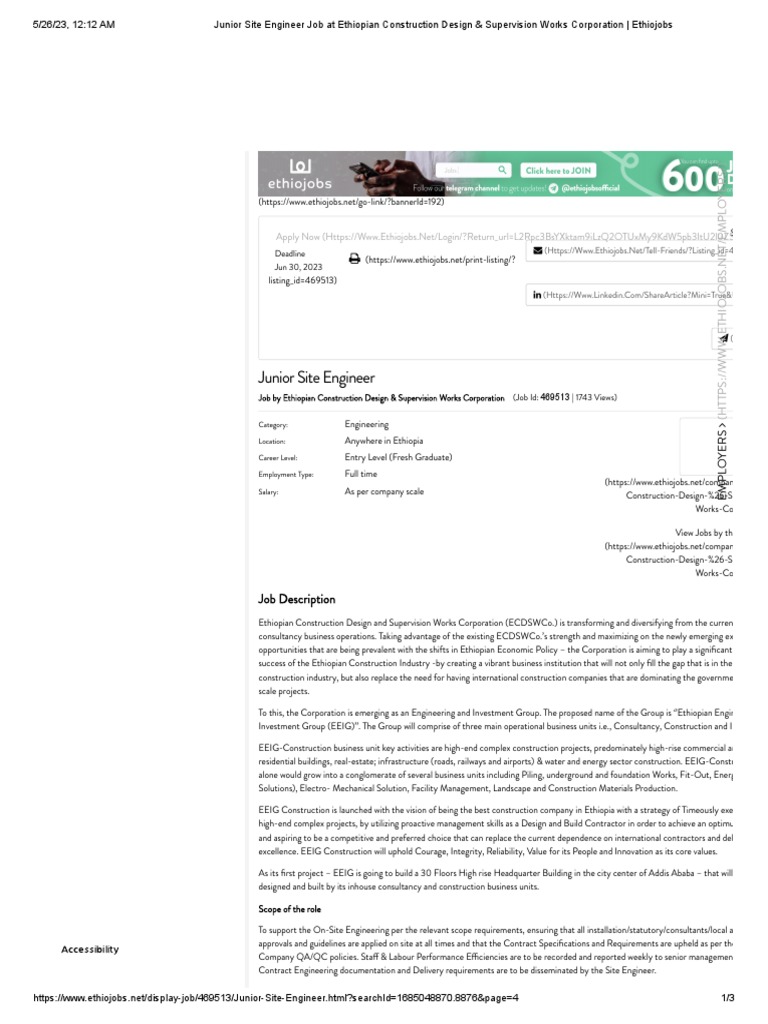 Junior Site Engineer Job at Ethiopian Construction Design & Supervision ...