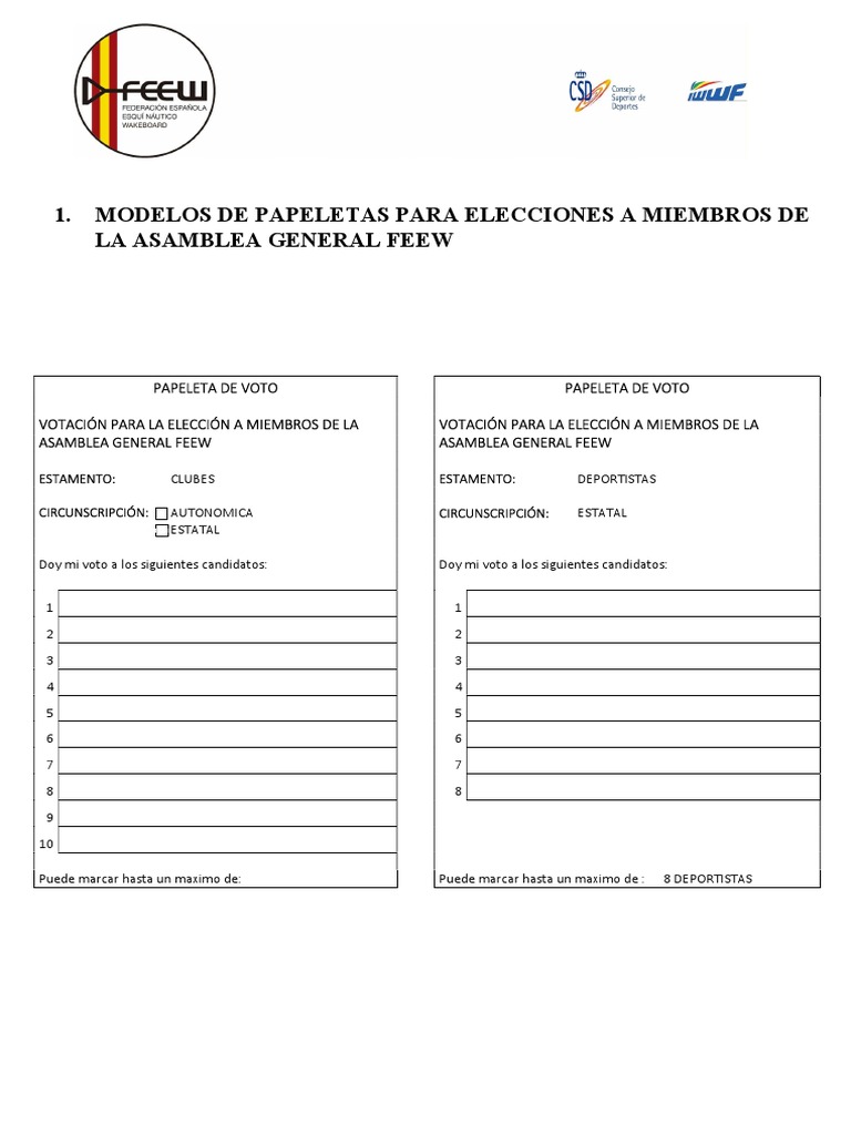 Modelos Papeletas y Sobres - Elecciones Feew 2020 | PDF | Votación ...