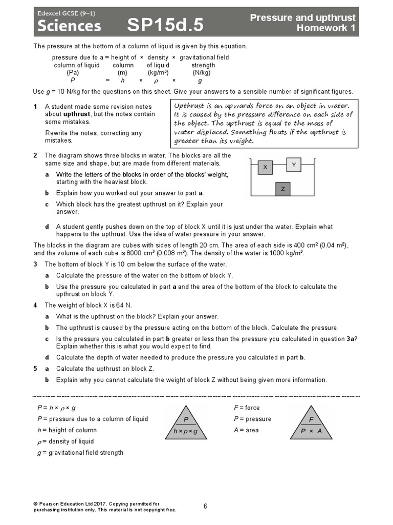 SP15d.5 Pressure and Upthrust | PDF | Buoyancy | Pressure