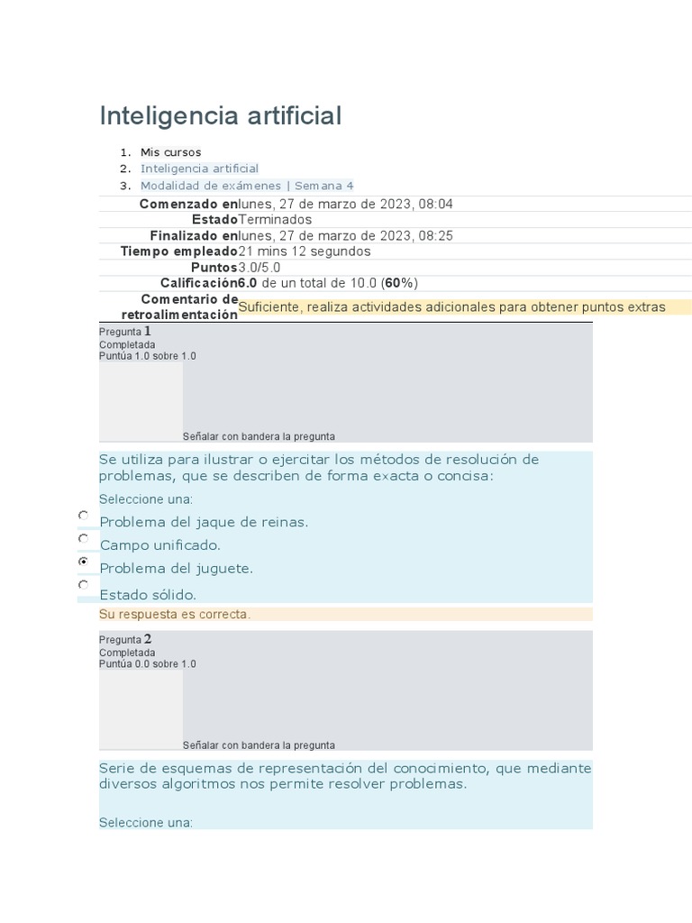 Examen Semana 4 Inteligencia Artificial | PDF