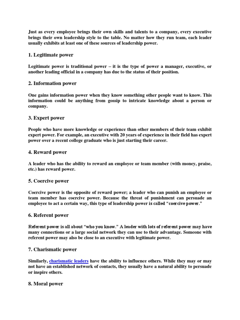 Sources of Leadership Power PDF | PDF