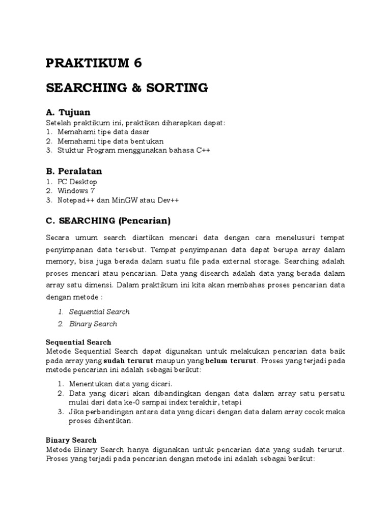 Handout Praktikum 6 - Searching Dan Sorting | PDF