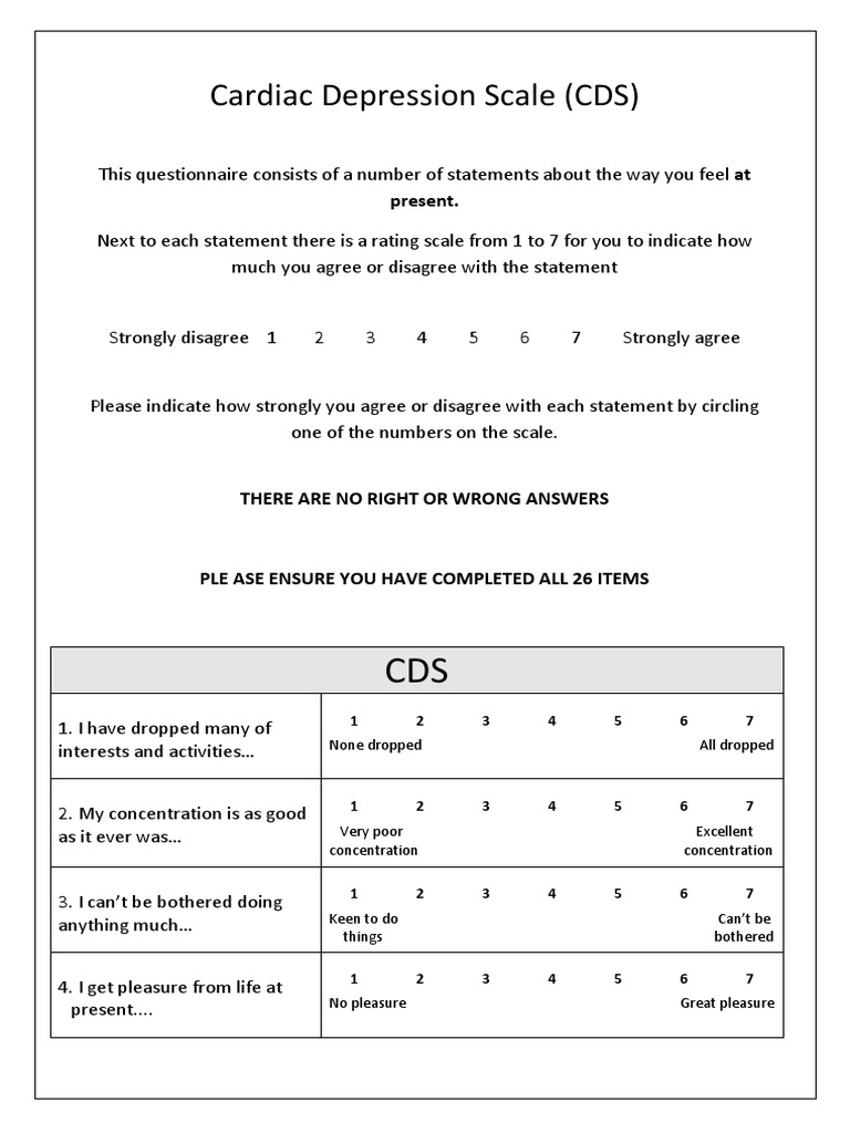 Cardiac Depression Scale 26 Items - Hare 1993 | PDF | Psychology