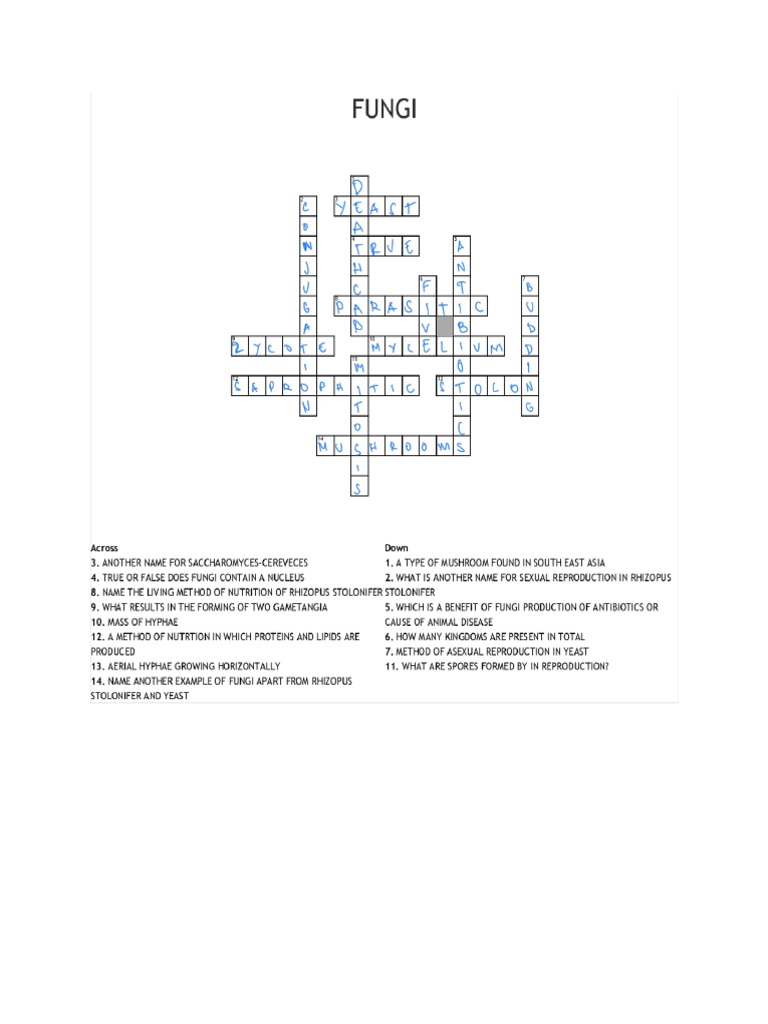 Fungi Crossword Puzzle | PDF